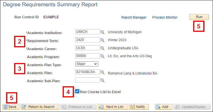 Running the Degree Requirements Summary Report
